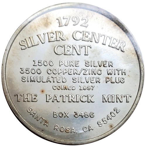 Scarce 1792 .999 Silver Center Cent Liberty Parent of Science ...