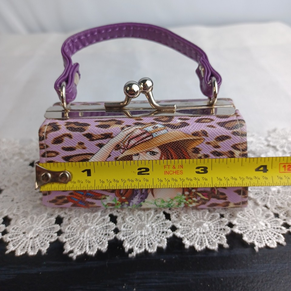Tic Tok Mini Purse Lipstick Coins Purple Leopard Print Redhead | eBay