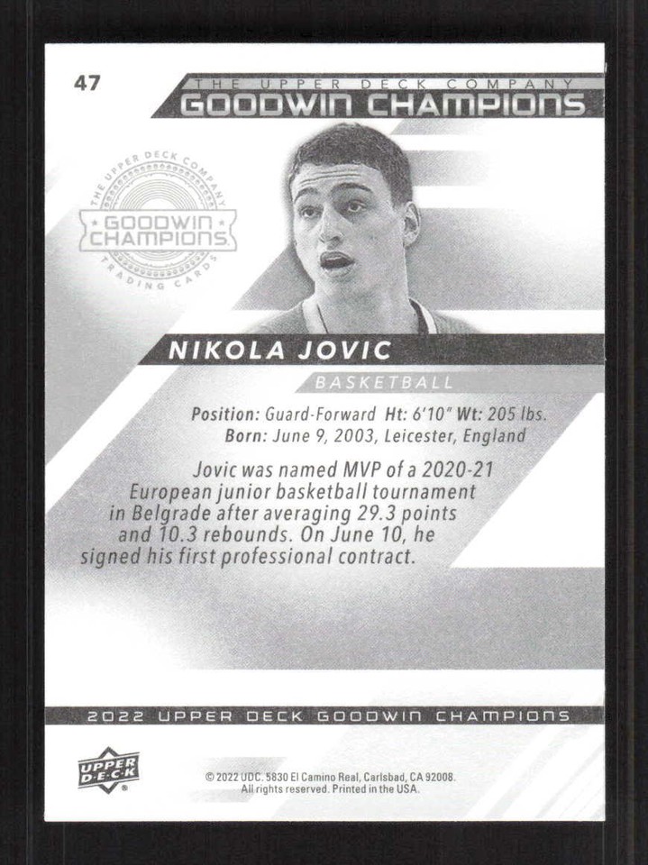 Nikola Jovic 2022 Goodwin Champions Basketball #47 | eBay