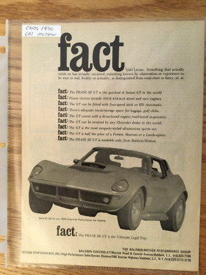 Corvette#73 Advertisement 1970 Motion Performance CORVETTE Phase III GT ...