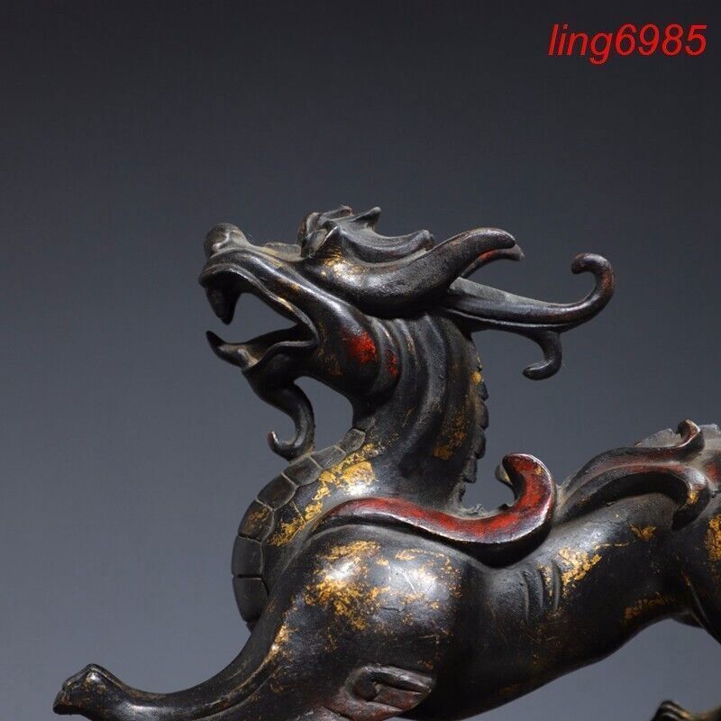 China bronze gilt fengshui wealth kylin Kirin Chi-Lin Kilin Qilin beast ...