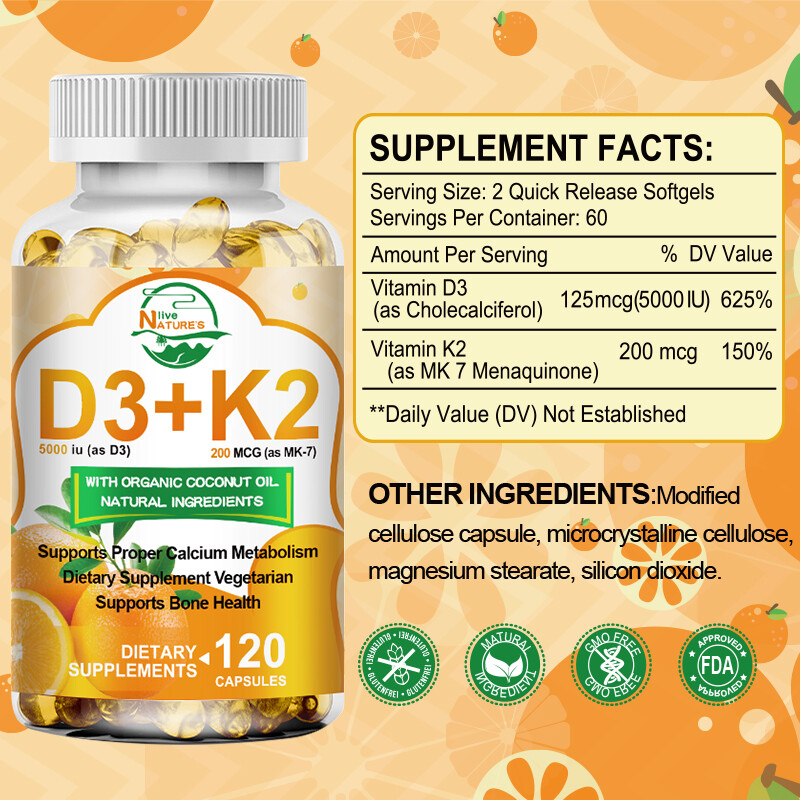 Vitamin D3 K2 Softgels Capsules with 10000 IU - Extra Strength D3 K2 ...