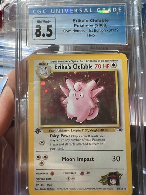 Erika's Clefable Gym Heroes 1st Edition Holo Pokemon (2000) 3/132 CGC 8 ...