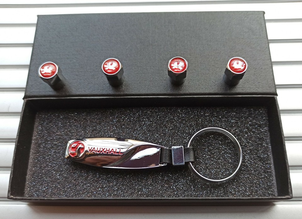 Vauxhall High Quality Chrome key ring key chain fob + tyre valve dust ...