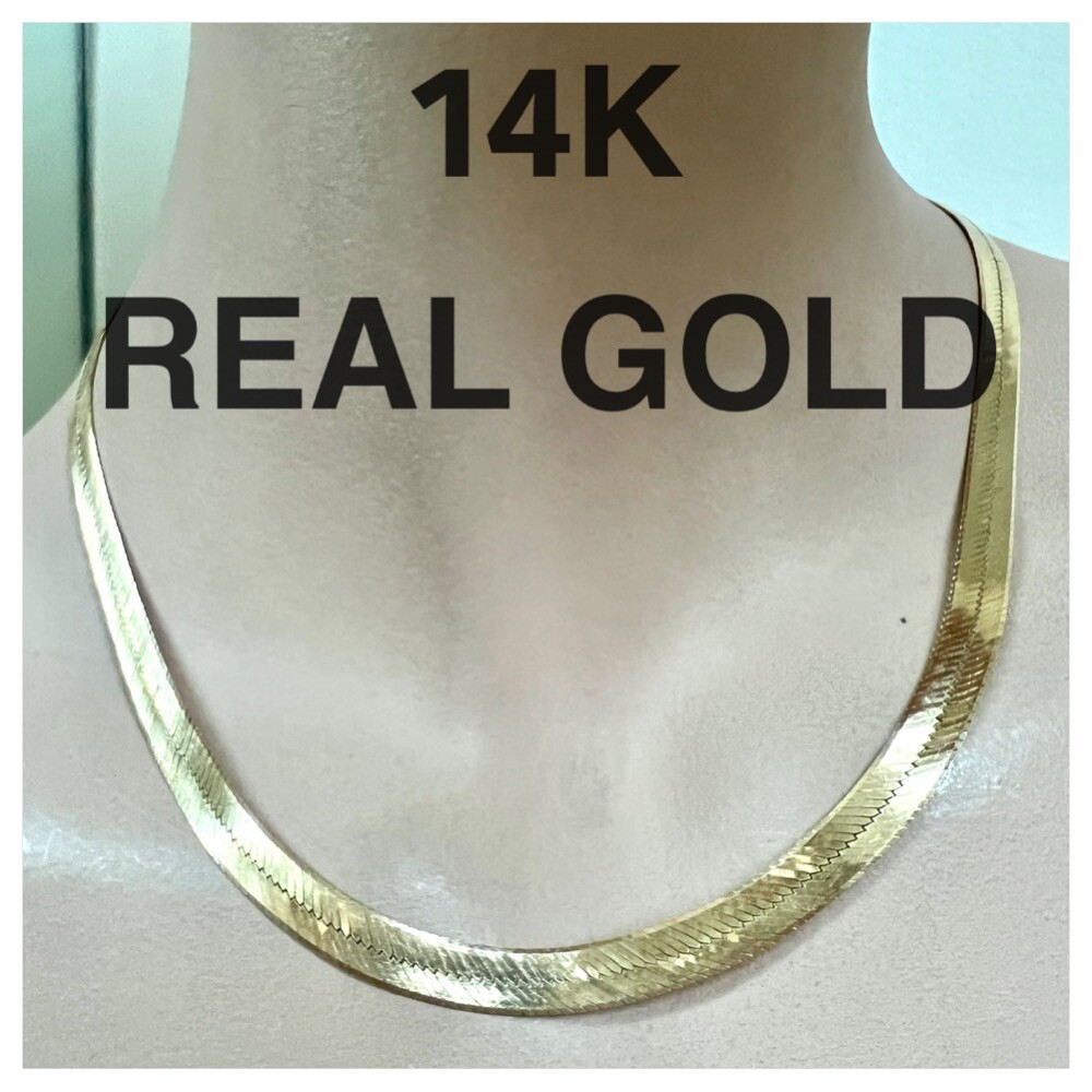 REAL GOLD 14K YELLOW GOLD ITALY HERRINGBONE NECKLACE … - Gem
