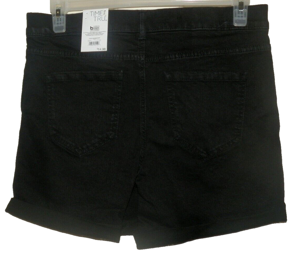 New Womens XL 16-18 Black Pull-On Denim Shorts Time And Tru Cuff ...