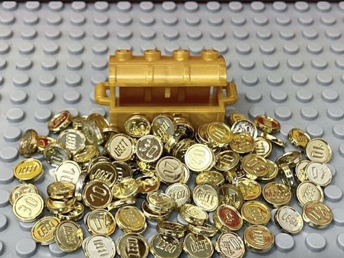 LEGO minifig large quantity 100 pieces coins currency gold medals ...