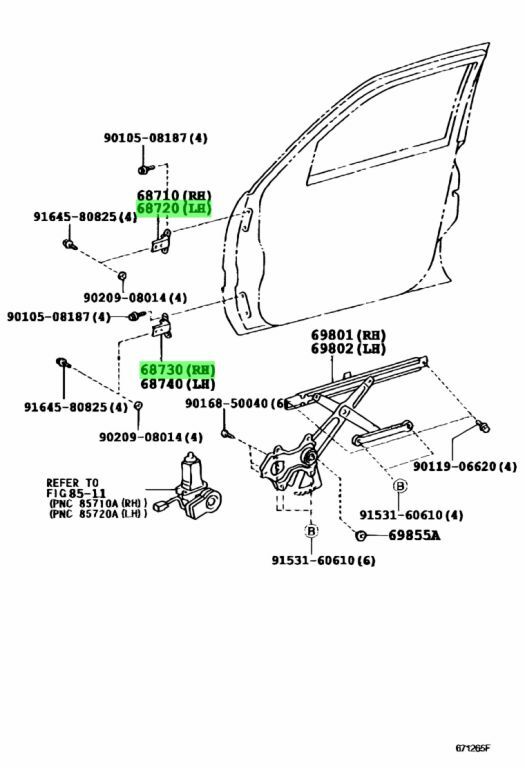 Toyota OEM genuine hinged assembly, front door, lower, RH / LH 68720 ...