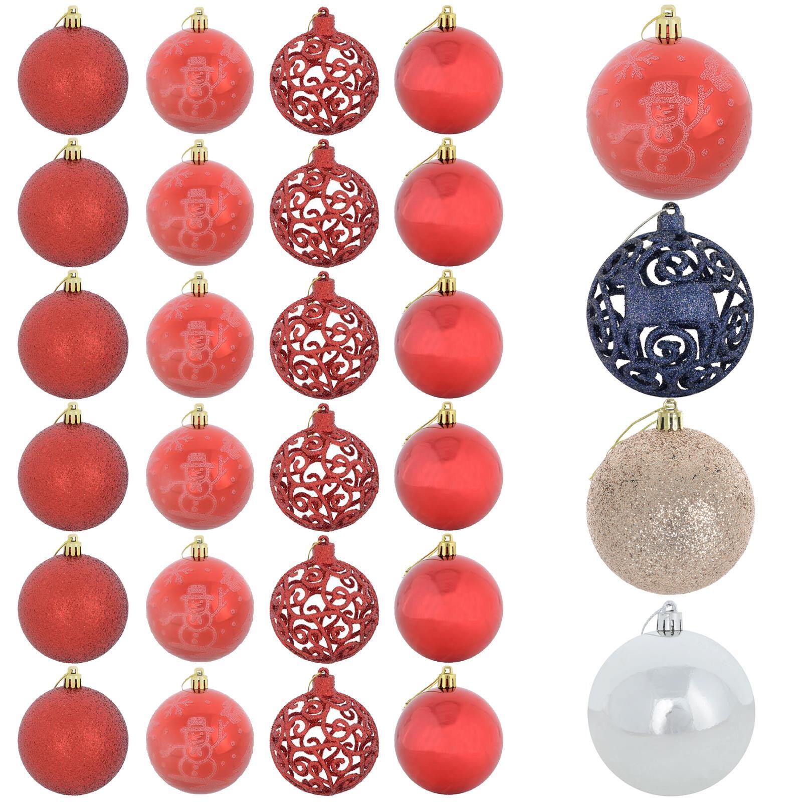 24 Christmas Tree Baubles Medium Red Silver Rose Gold Navy Decorations ...