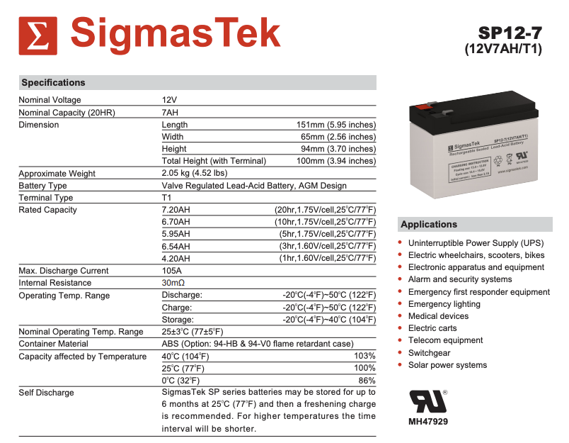 Replacement For Universal Power UB1270-F2 Battery - By SigmasTek, 12V ...