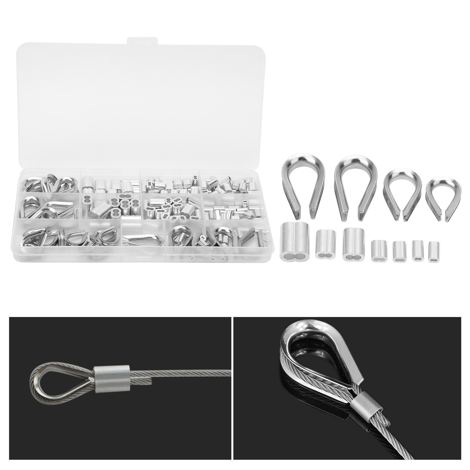 Stainless Steel Crimping Loop Sleeve Wire Rope Thimble Assortment Kit ...