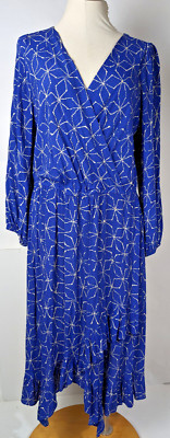 Plenty by Tracy Reese Blue/White Floral Pattern Surplice Fit/Flare ...