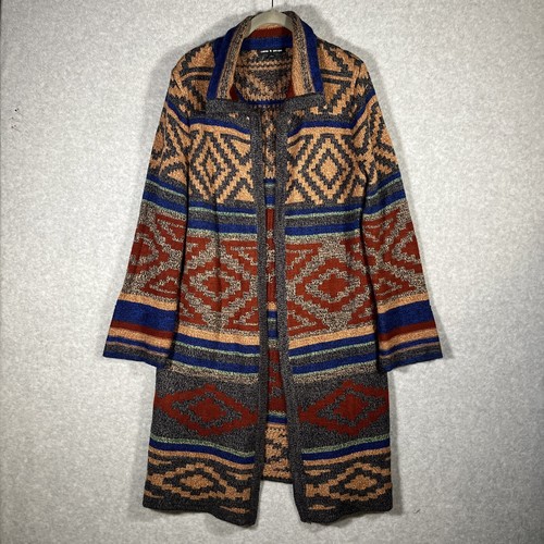 Cable and Gauge long duster sweater Aztec Southwest pattern cardigan ...