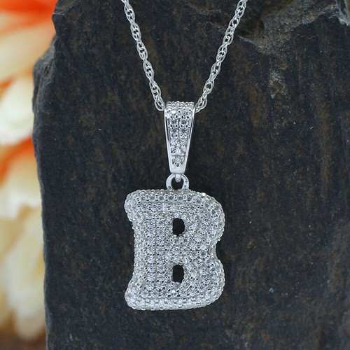 Real Solid 925 Silver Bubble Letters Initial "B" Pendant Simulated Diamonds | eBay