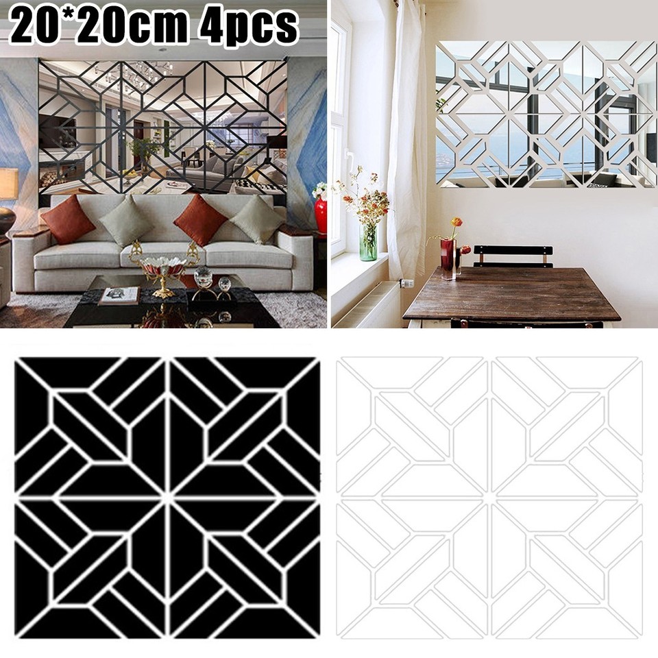 Mirror Wall Stickers Tiles Square Waterproof 3D Mirror 4Pcs Acrylic ...