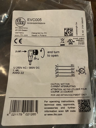 Ifm Evc005 Cordset,5 Pin,Receptacle,Female | eBay