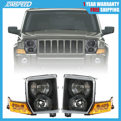 For 2006-2010 Jeep Commander Black Headlights Headlamps Left+Right 06 ...