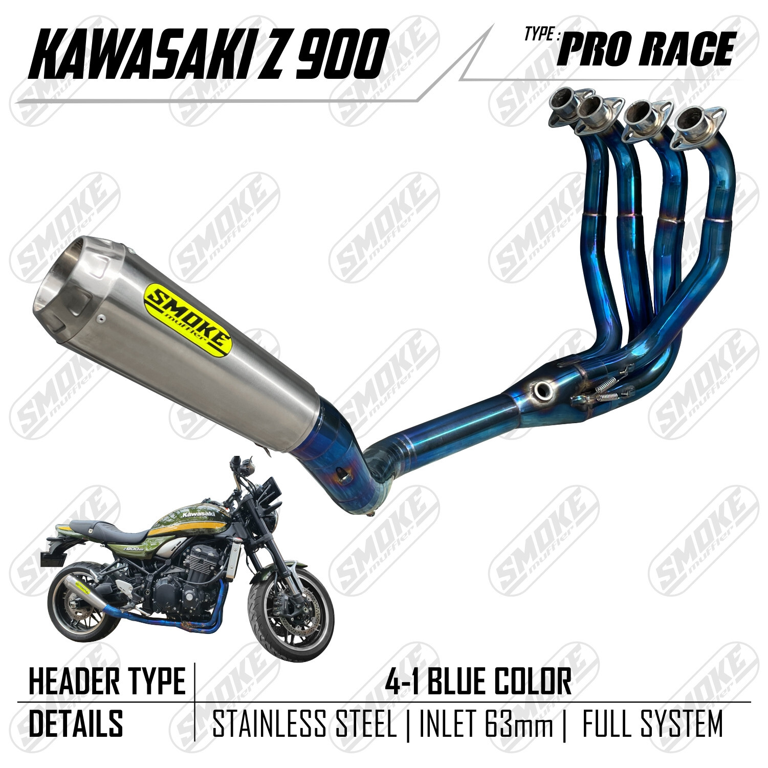 EXHAUST CUSTOM FIT KAWASAKI Z900 Z900RS 2018-2022 FULLSYSTEM header ...