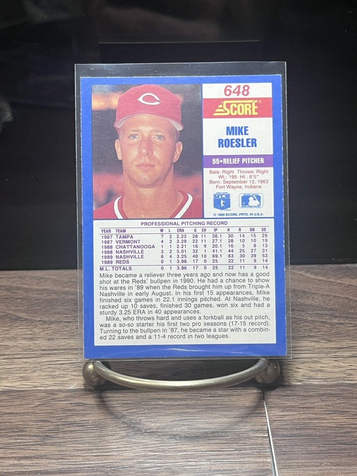 1990 Score Baseball Card Mike Roesler Rookie Cincinnati Reds #648 | eBay