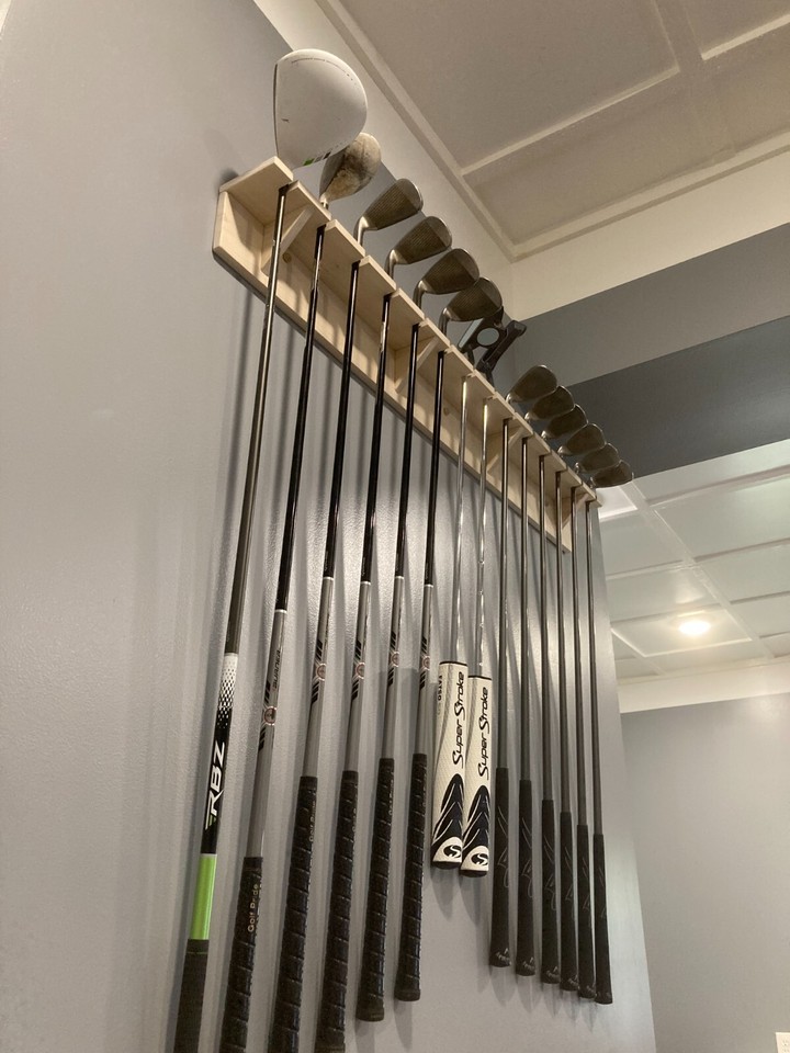 Golf Club Wall Mounted Display Rack Shelf 14 Club Holder Handcrafted ...