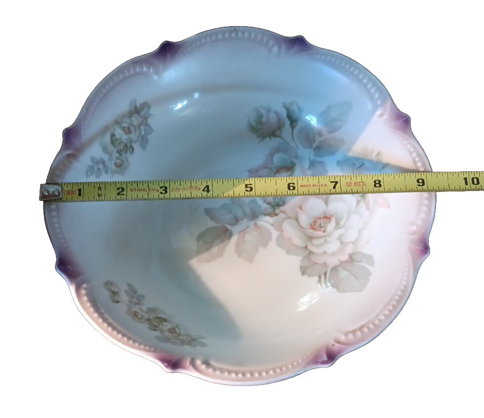Antique Cabbage Roses Germany Porcelain Bowl Luster Purple Beaded Edge Tea Party | eBay