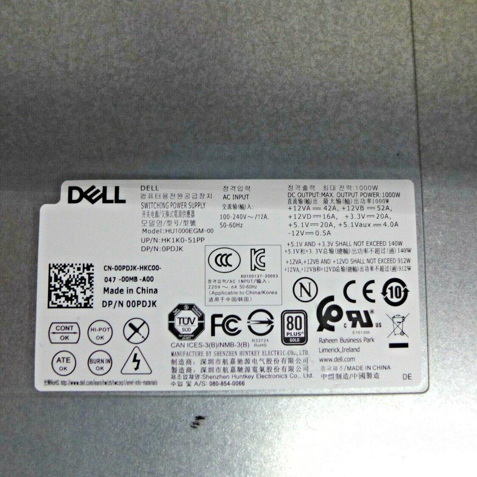 Genuine Alienware Aurora R10 R11 1000W Power Supply HU1000EGM-00 Dell ...