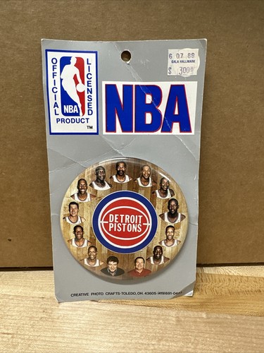 Vintage Detroit Pistons Team Photo 3" Pinback Button Pin Bad Boys. Box ...