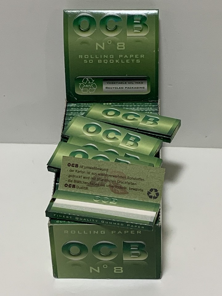FIVE PACKS OCB GREEN Single Wide Cut Corners Rolling Papers 50 leaves ...