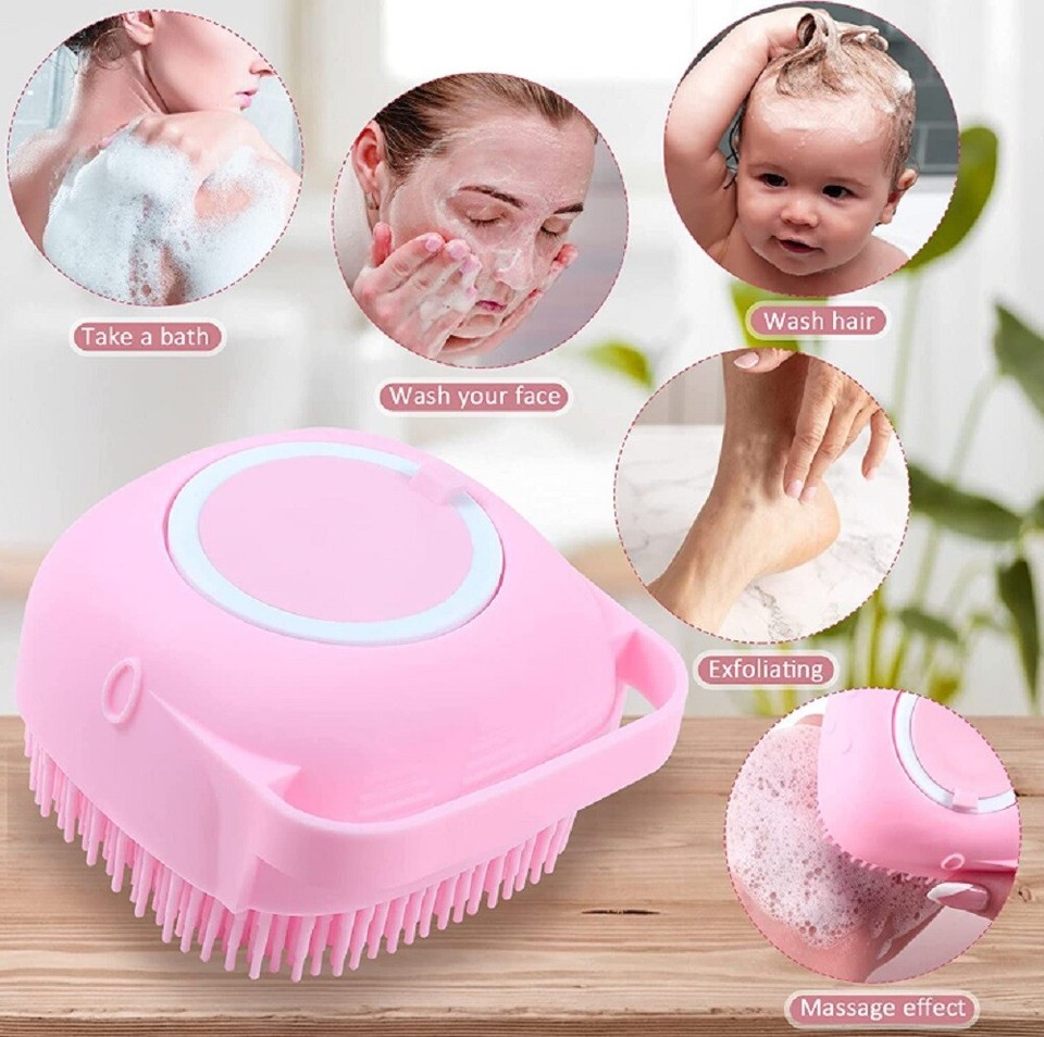 Silicone Bath Brush w/ Soap Dispenser Handheld Body Scrubber ...