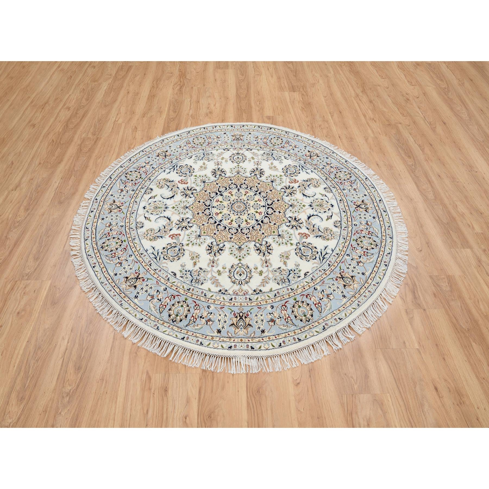 6'x6' Ivory Nain 250 KPSI Pure Wool Hand Knotted Round Oriental Rug ...