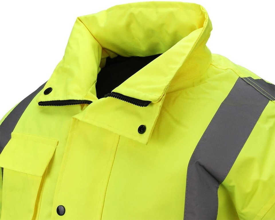 Hi-Vis Class 3-Safety Jacket Neon Reflective Coat Bomber Jacket Size XL ...