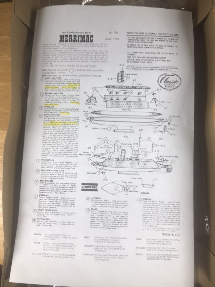 Lindberg Monitor & Merrimac Model Kit 1/210 , 1/300 North / South New ...