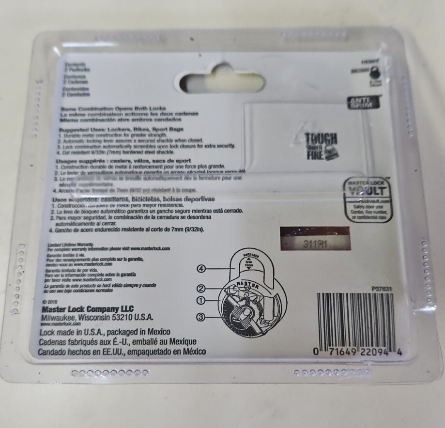 Master Lock 2 Red Padlock Two Pack One Combo Anti Shim Storage 1530T ...