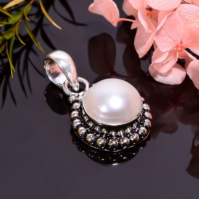 Biwa Pearl Vintage Handmade Jewelry .925 Silver Plated Pendant 1.2" GSR-5776 | eBay