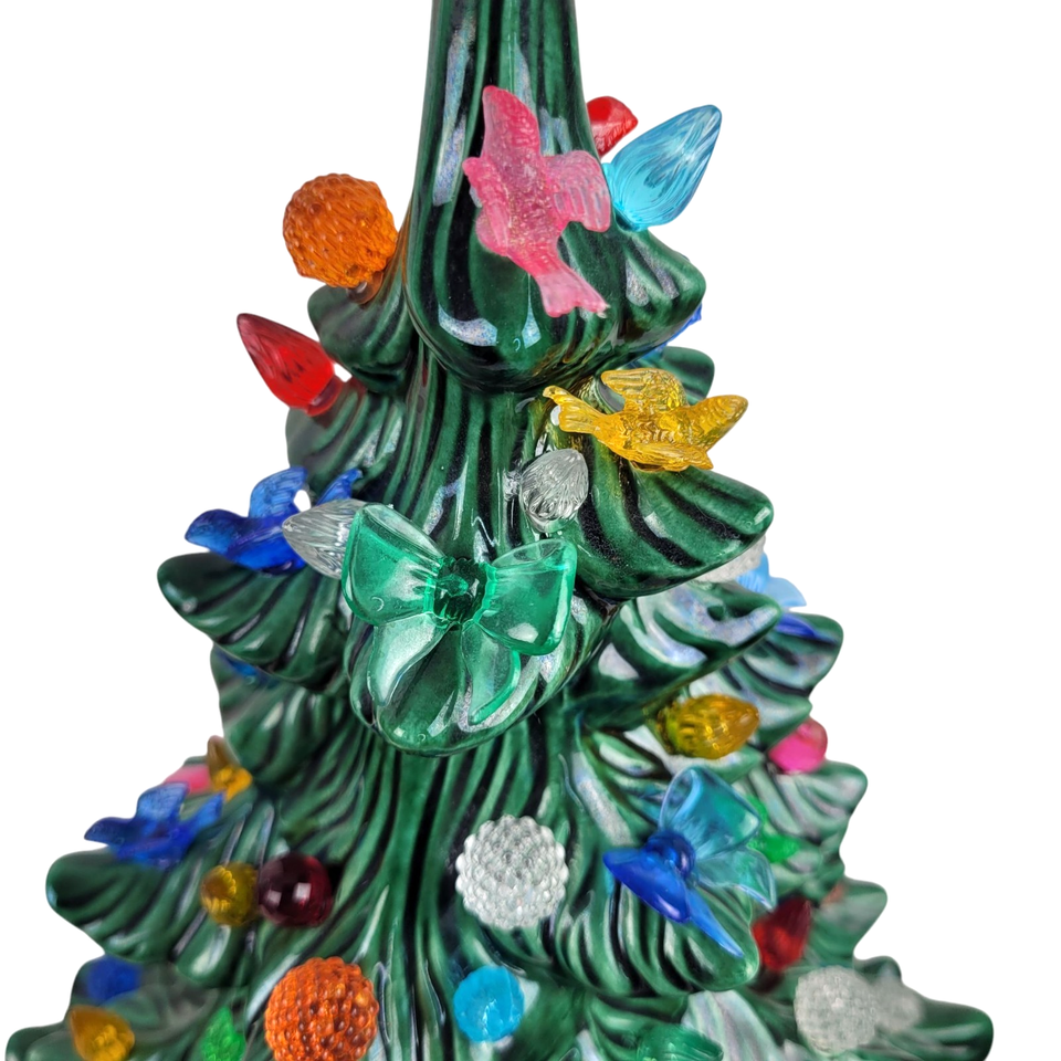 Atlantic Mold A64B Ceramic Christmas Tree Green Birds Bows Berries 70's ...