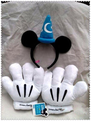 Disney Mickey Fantasia Sorcerer Wizard Ears Headbands & Gloves Party ...