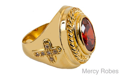 New Mens APOSTLE CLERGY RING (SUBS360G-R), Oval Red Stone-Gold Plated ...