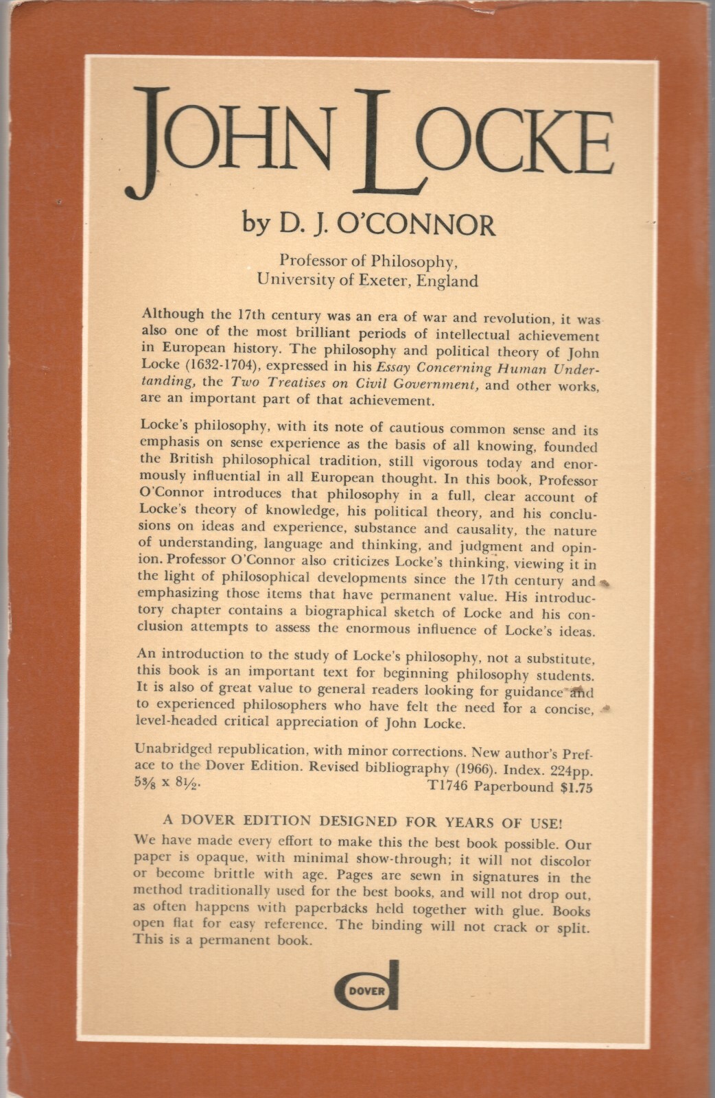 JOHN LOCKE by D J O CONNOR Dover 1952 1967 Reprint Trade PB | eBay