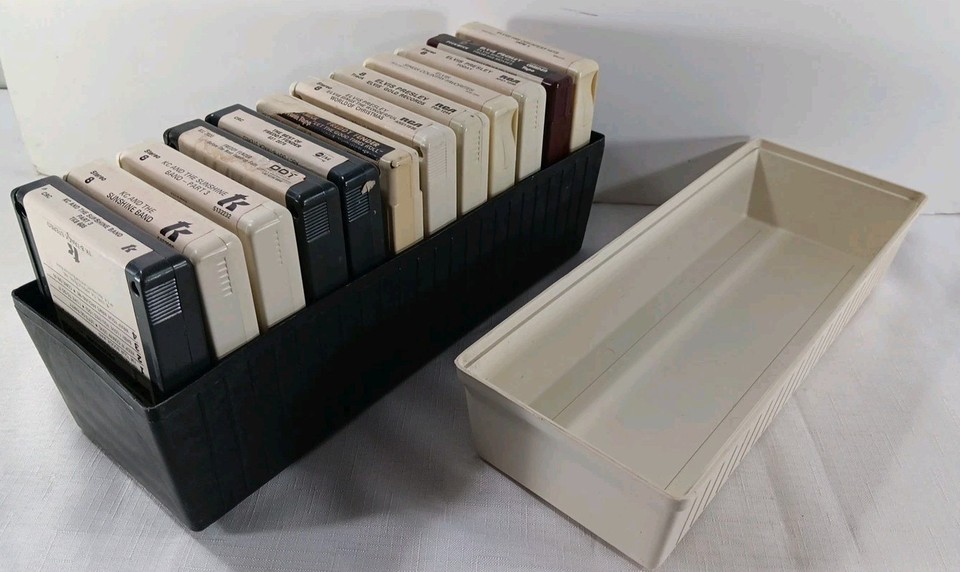 8 Track Vintage Storage Case W/ 12 Tapes Elvis, KC, Freddy Fender ...