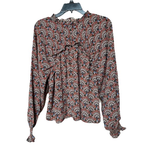 Entro Top Women’s Med Boho Cottagecore Floral Puffy Sleeves Peasant ...