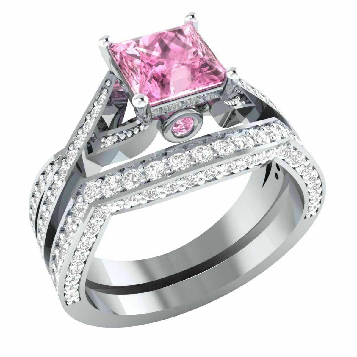 3.45CT Engagement Baby Pink Princess Cut Sapphire & CZ Real 935 Silver ...