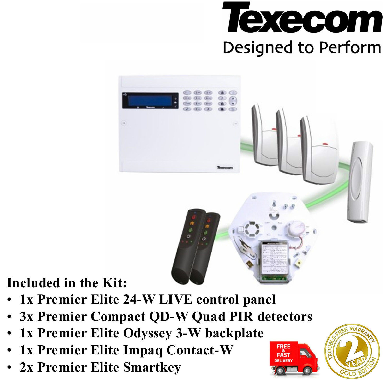 TEXECOM PREMIER ELITE 24-W LIVE KIT-PANEL,KEYPAD,3xPIR,2xKEY,1xDOOR ...