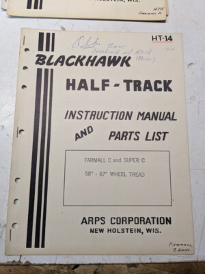 ARPS TRACTOR HALF-TRACK INSTRUCTION OWNER MANUAL PARTS LIST FARMALL ...