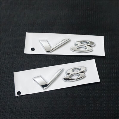 2x Chrome Silver V8 Plastic Sticker Emblem Decal Badge 3D Sports Motors ...