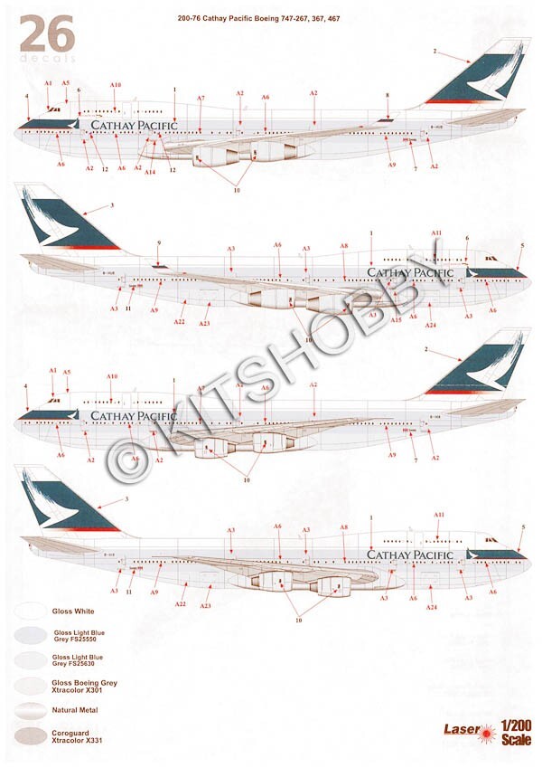 26Decals 1/200 Boeing 747 Series - Cathay Pacific decal - Laser Decal ...