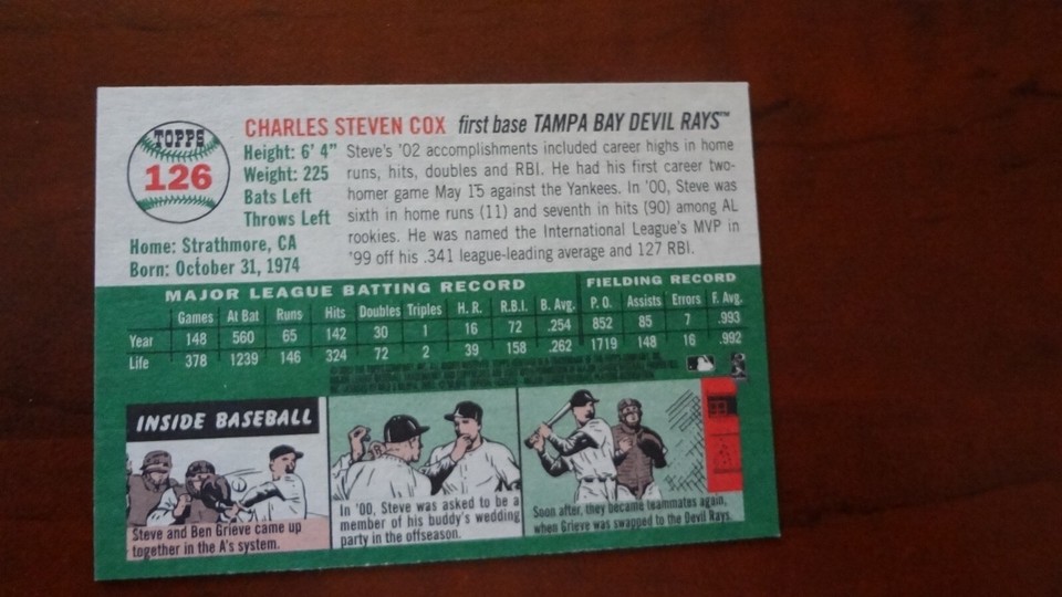 2003 TOPPS HERITAGE # 126 STEVE COX BASEBALL CARD | eBay