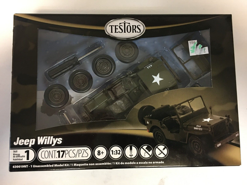 Testors Jeep Willys Model Kit 630019NT 1:32 USA Army Quick Build NO ...