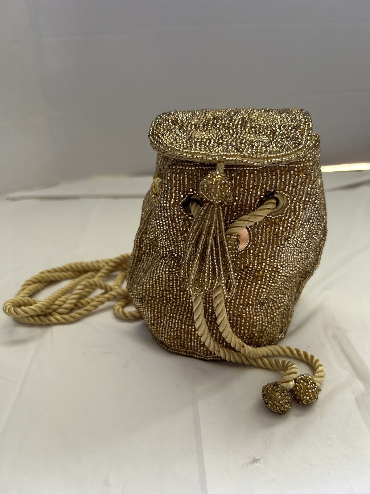 Vintage Beaded Gold Backpack Mini Rare VTG Yellow Pur… - Gem