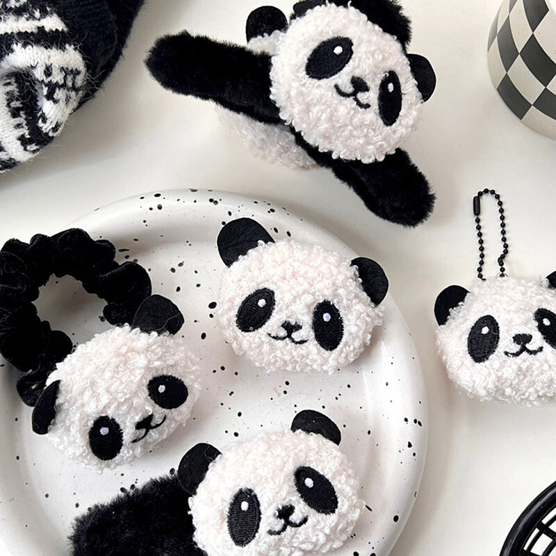 Kawaii Panda Hairpin Brooch Pendant Hair Loop Cartoon Plush Hair ...