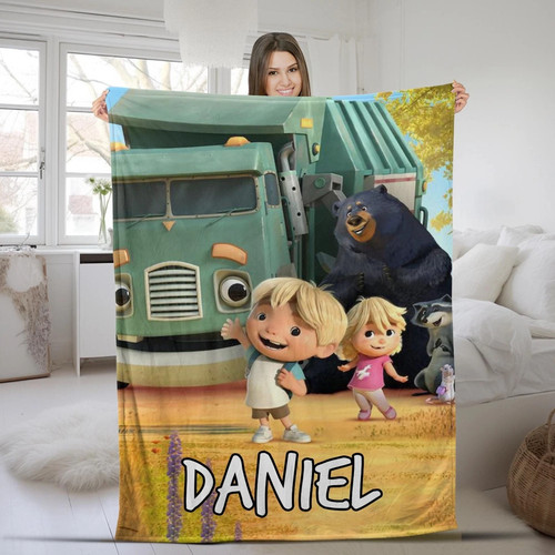 Trash Truck Cartoon Blanket, Personalized Trash Truck Fleece Blanket ...